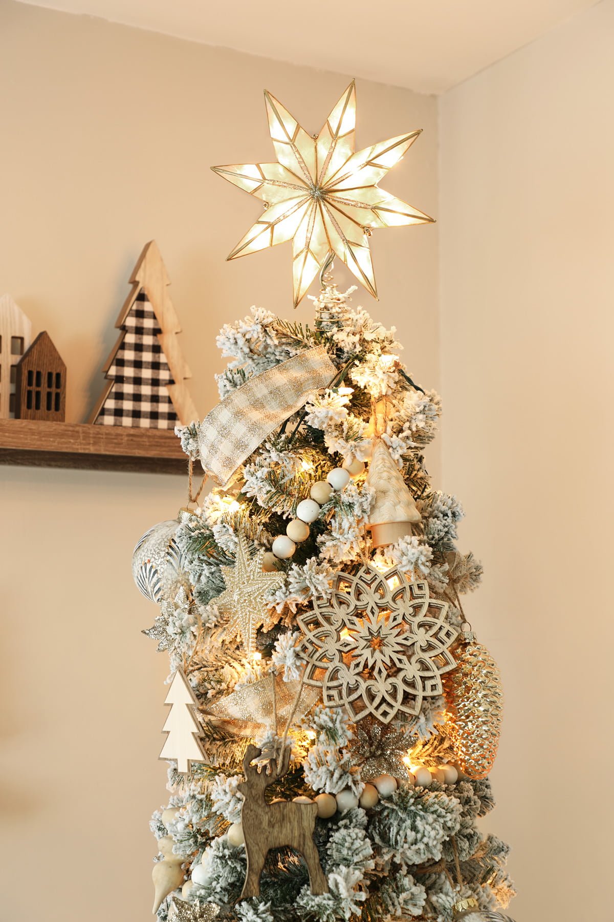 Flocked Pencil Tree With Wooden Ornaments Weekend Craft